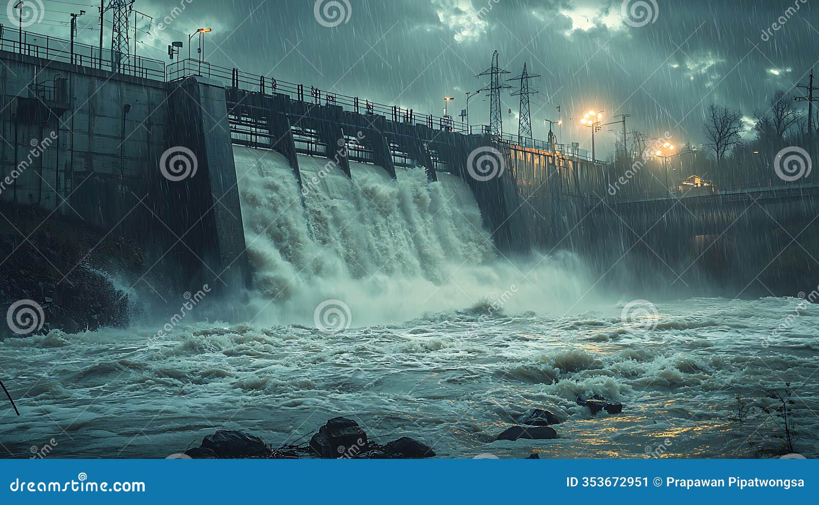 Powerful Water Flow from Flood Control Structures during Heavy Rain ...