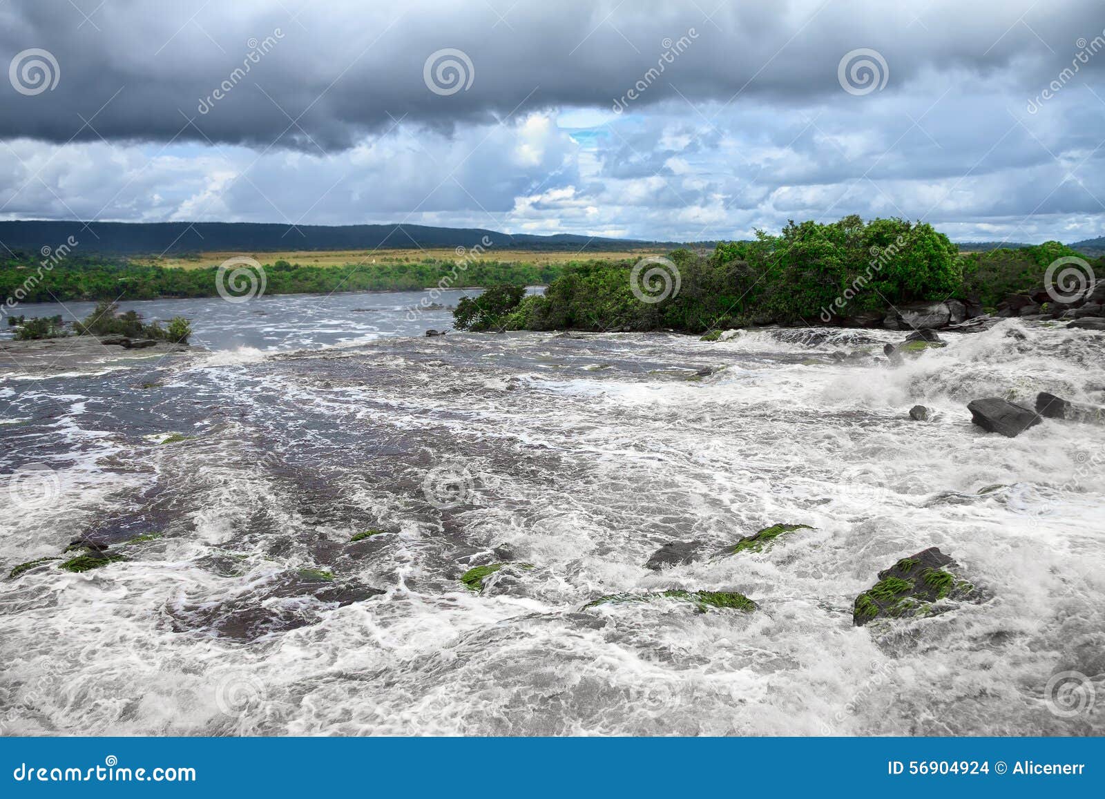 Powerful Water Stream at the Edge of Waterfall Stock Photo - Image of ...
