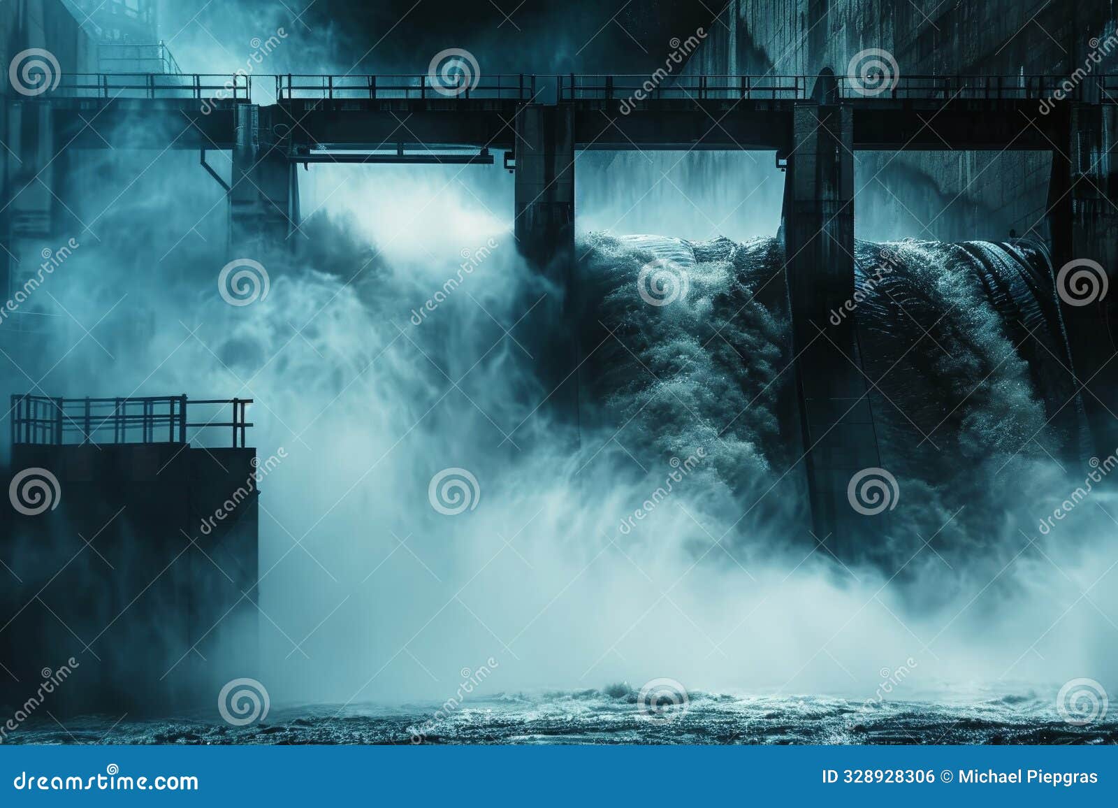 A Powerful Waterfall Cascading Down into a Hydroelectric Power Station ...
