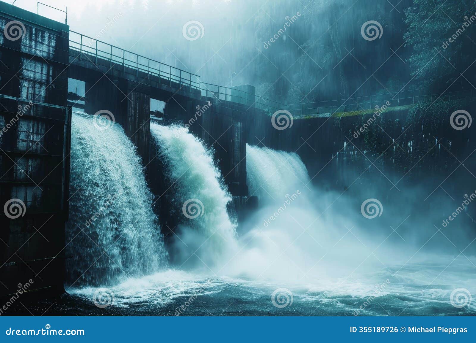 A Powerful Waterfall Cascading Down into a Hydroelectric Power Station ...