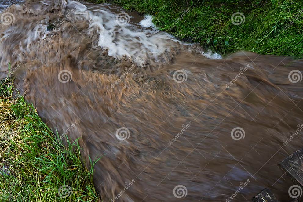 Powerful Waterfall with Dirty Water after the Rain Stock Image - Image ...