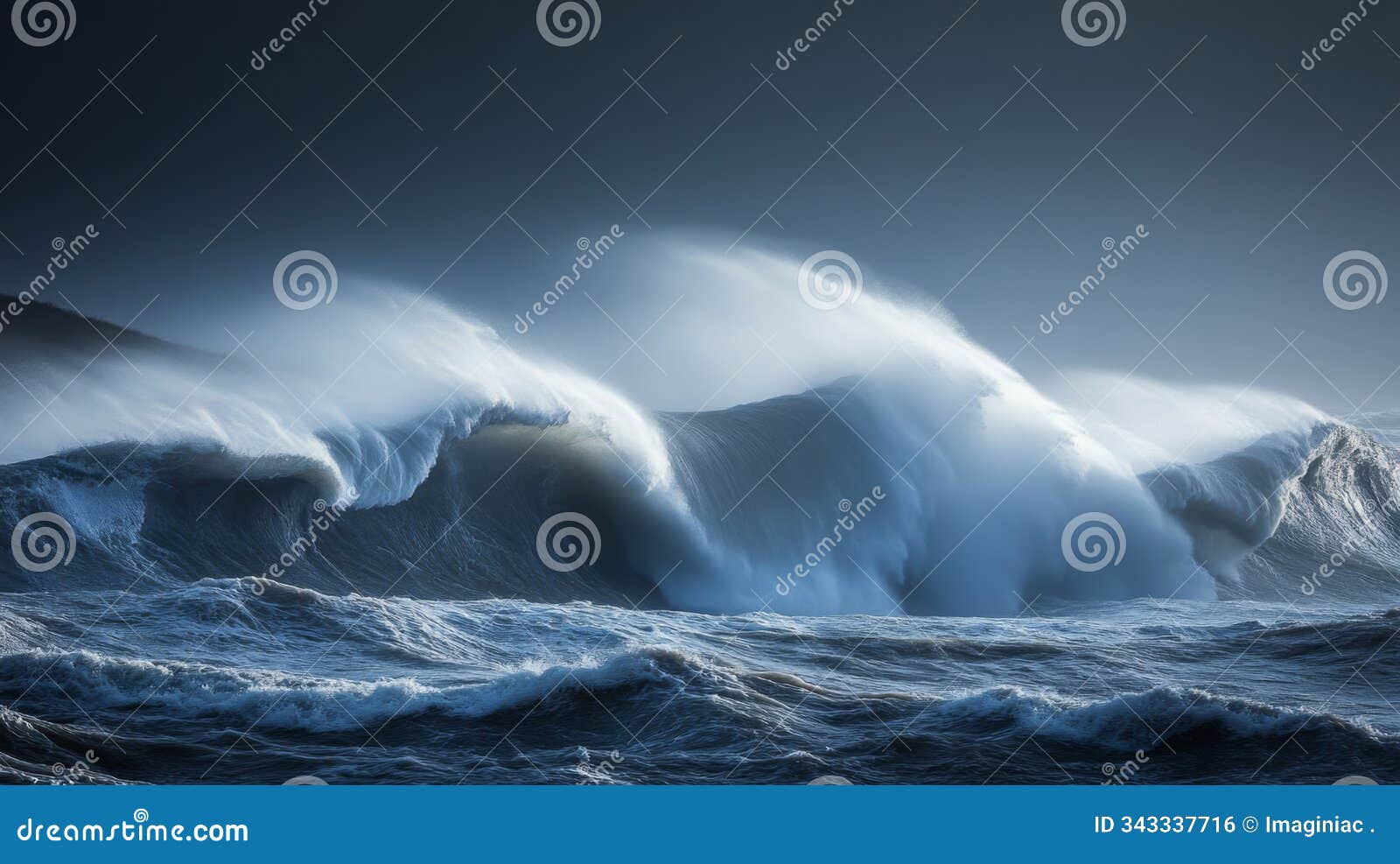 Powerful Wave Breaking In Ocean. Large Stormy Sea Wave, Curve Water ...