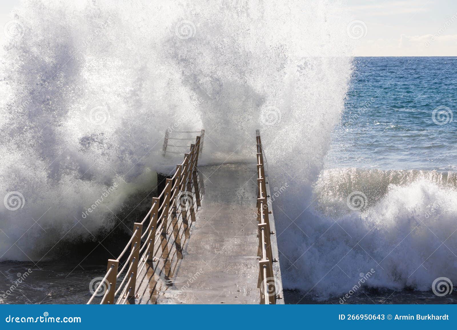 Powerful Waves Thunder Against a Concrete Pier on the Shore Stock Image ...