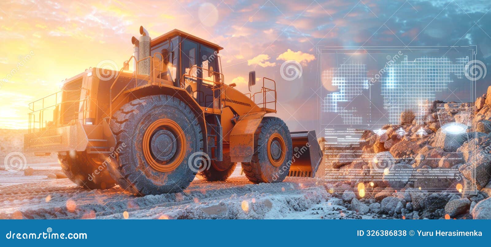 A Powerful Wheel Loader Works in a Quarry at Sunset, Its Activity ...