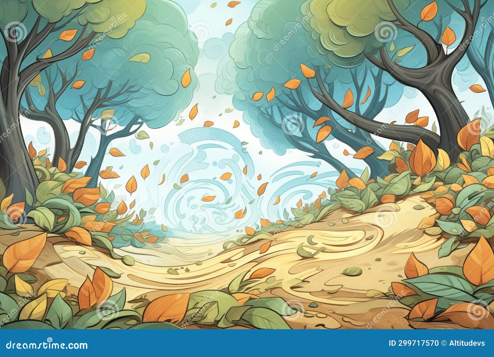 Powerful Wind Swirling Leaves Around on a Forest Path Stock Photo ...