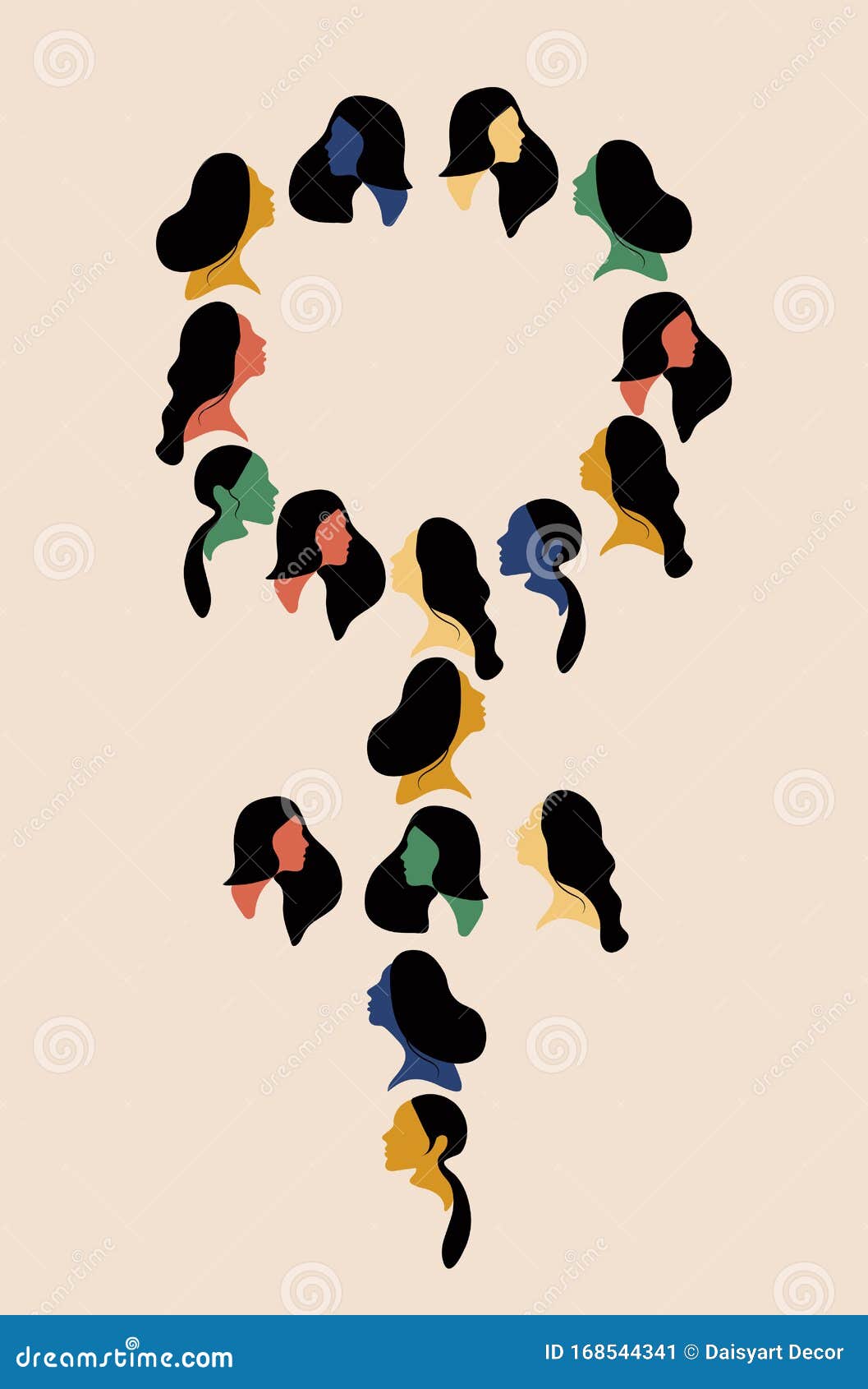 Powerful Woman Movement Face Character Women Sign With Faces Flat