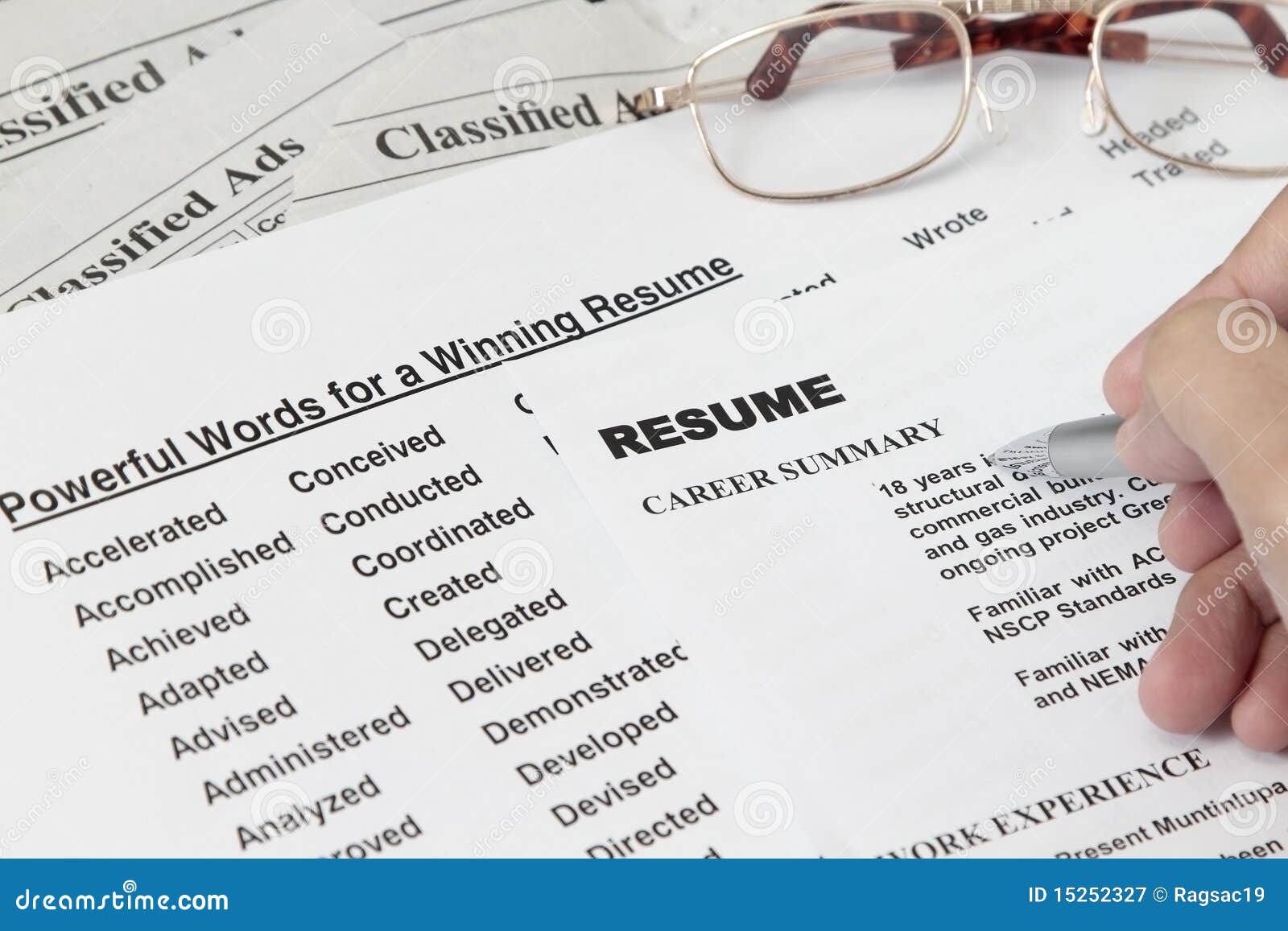 Powerful Word for Winning a Resume Stock Image - Image of education ...