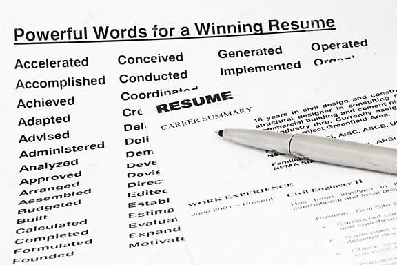 Powerful Words for Winning Resume Stock Photo - Image of intern ...