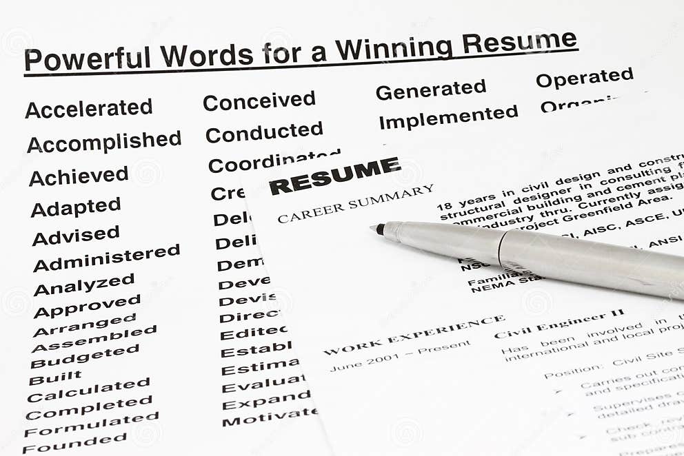 Powerful Words for Winning Resume Stock Photo - Image of intern ...