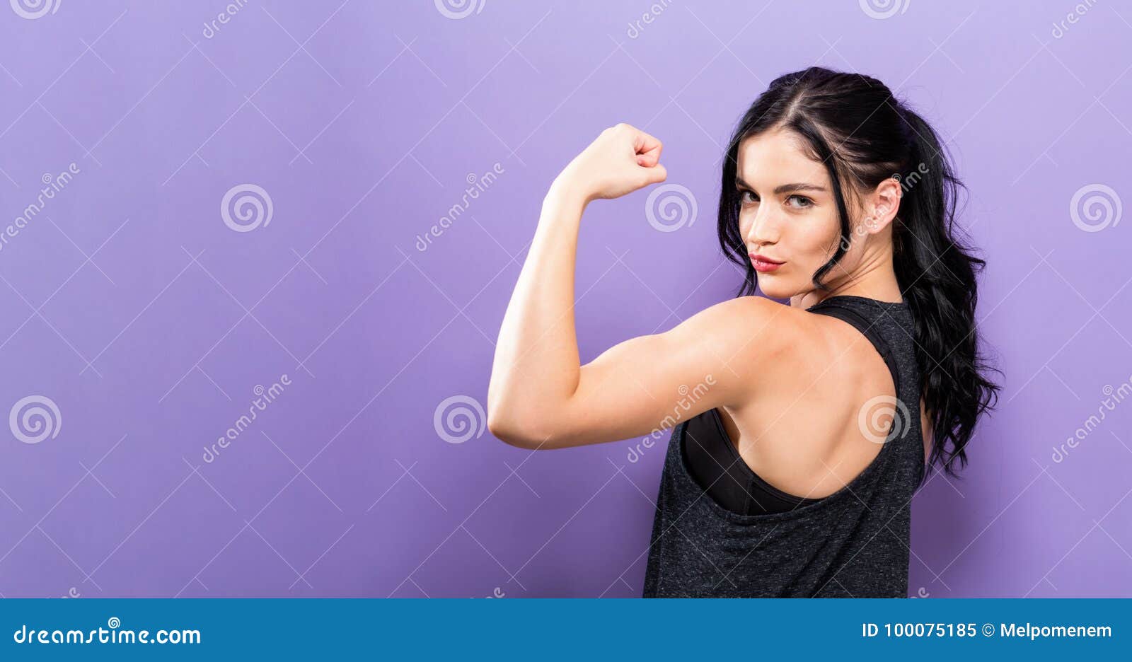Powerful young fit woman stock image. Image of cheering - 100075185