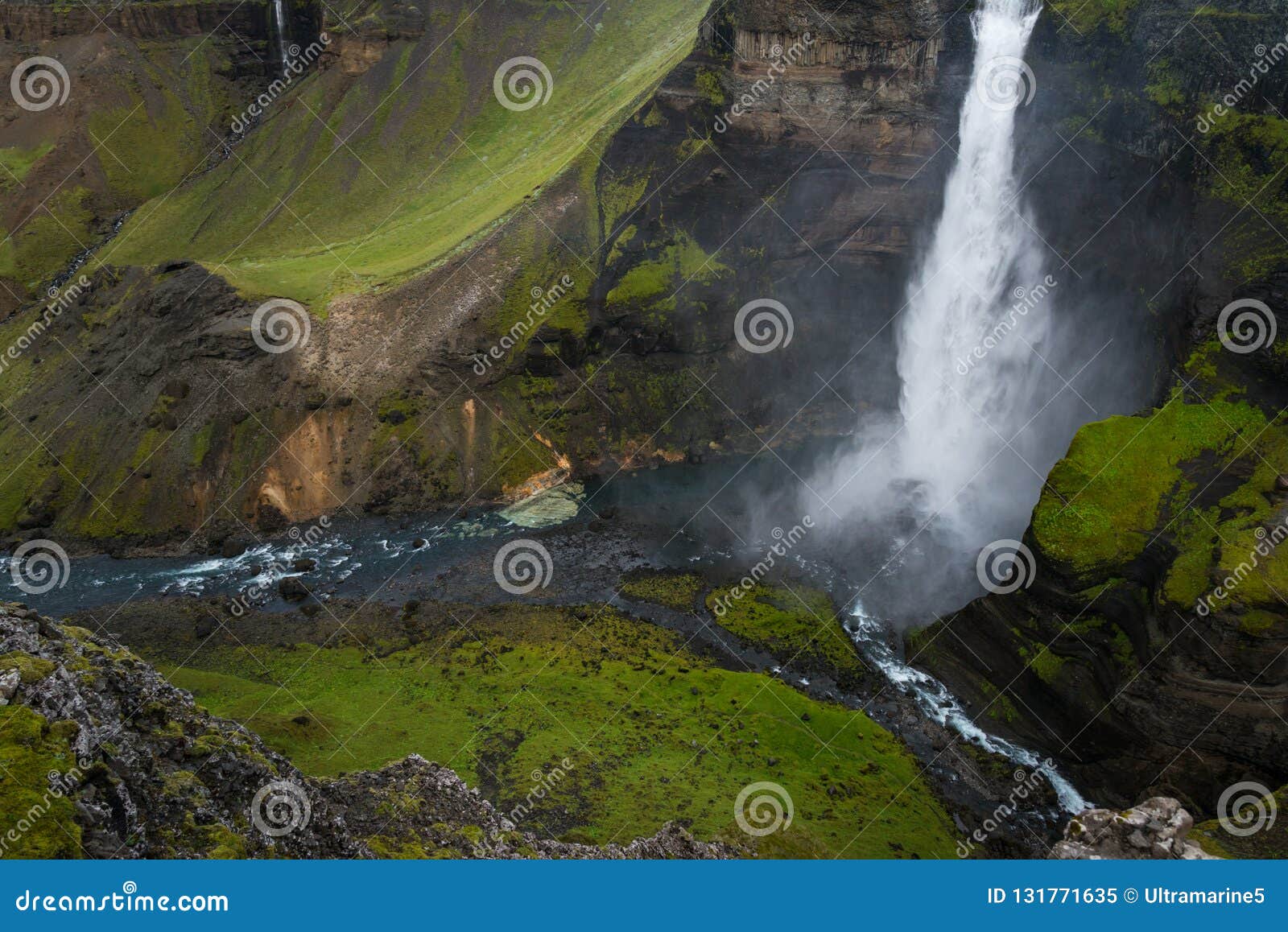Powerfull Haifoss Waterfall Stock Image - Image of iceland, landmark ...