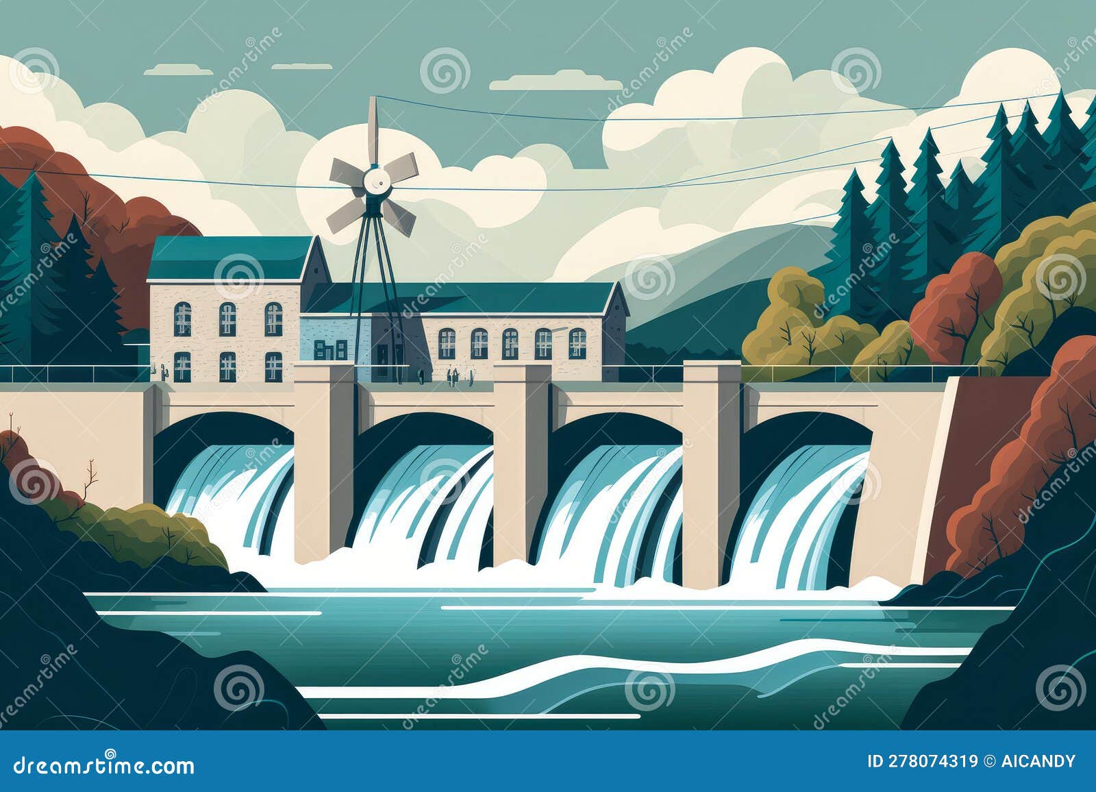 Powering the Future Vector Style Illustration of a Hydroelectric Dam ...