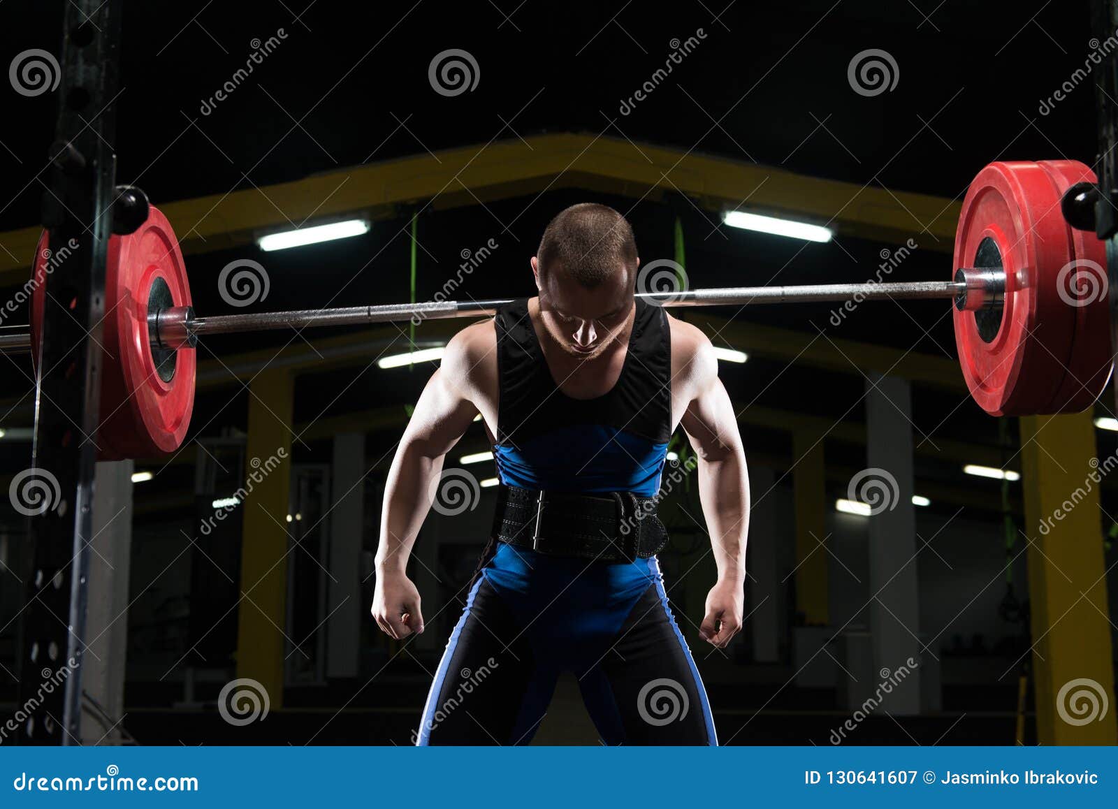 Powerlifter Doing Exercise for Legs with Barbell Stock Image - Image of ...
