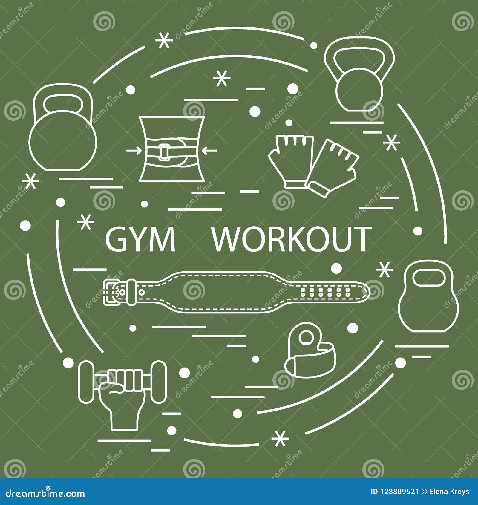 Powerlifting Gym Workout Elements Arranged in a Circle. Stock Vector ...