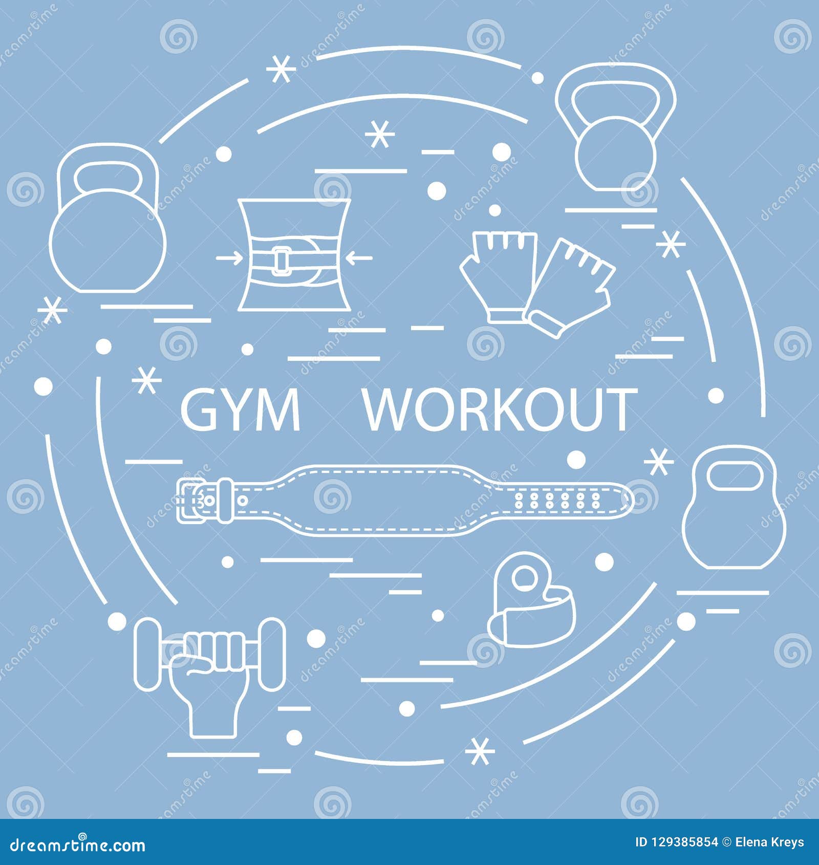 Powerlifting Gym Workout Elements Arranged in a Circle. Stock Vector ...