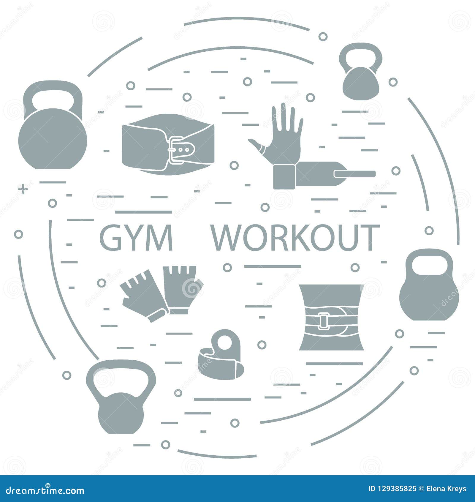 Powerlifting Gym Workout Elements Arranged in a Circle. Stock Vector ...