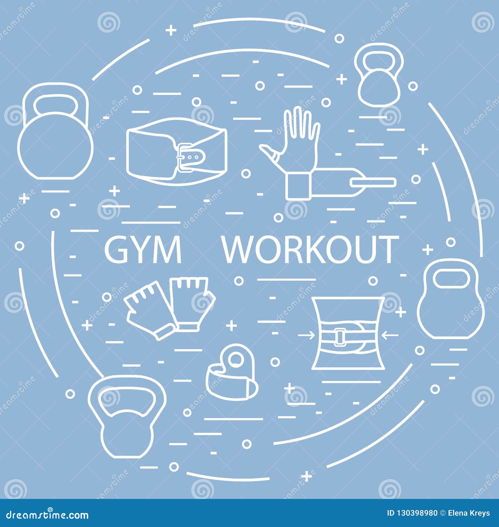 Powerlifting Gym Workout Elements Arranged in a Circle. Stock Vector ...