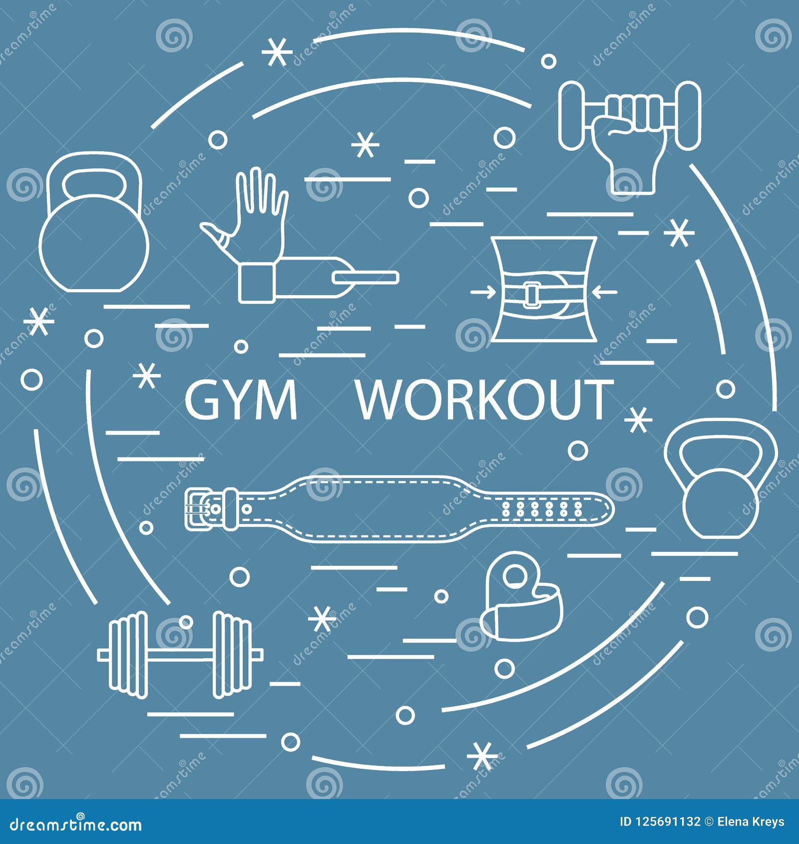 Powerlifting Gym Workout Elements Arranged in a Circle. Stock Vector ...
