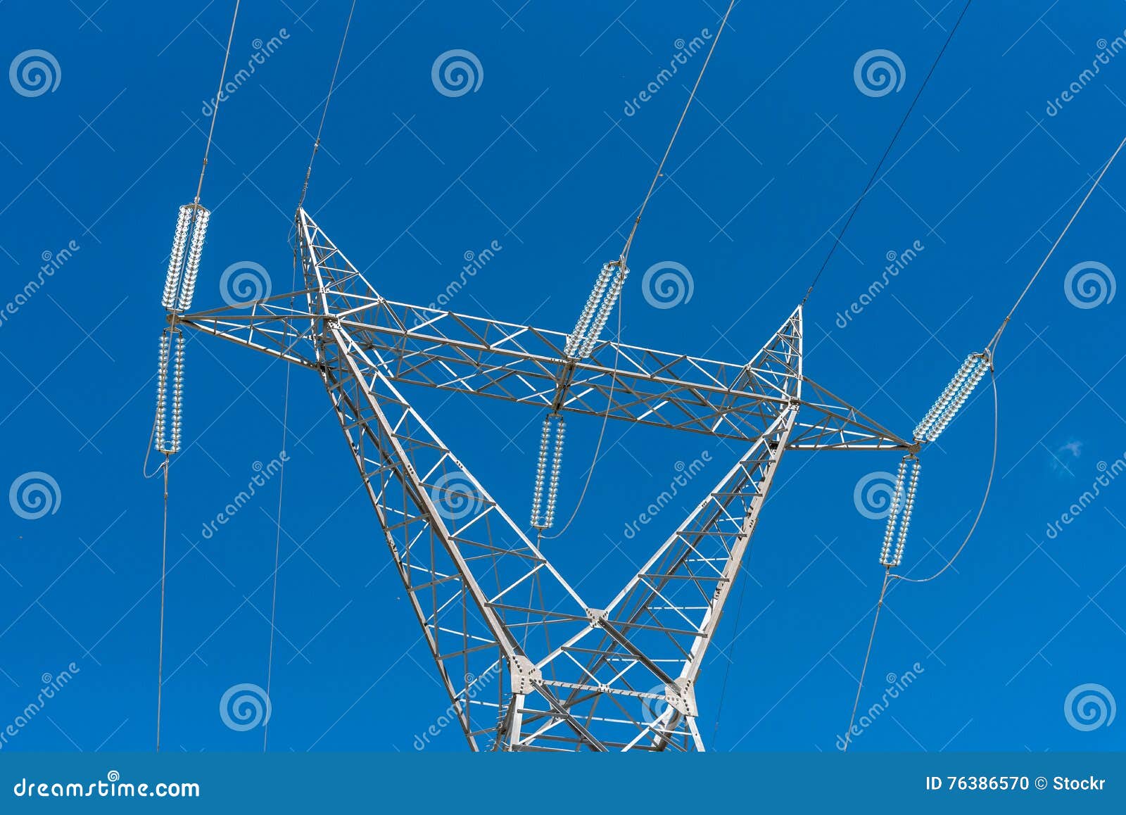 Powerline and the Blue Clear Sky Stock Photo - Image of industry, pole ...