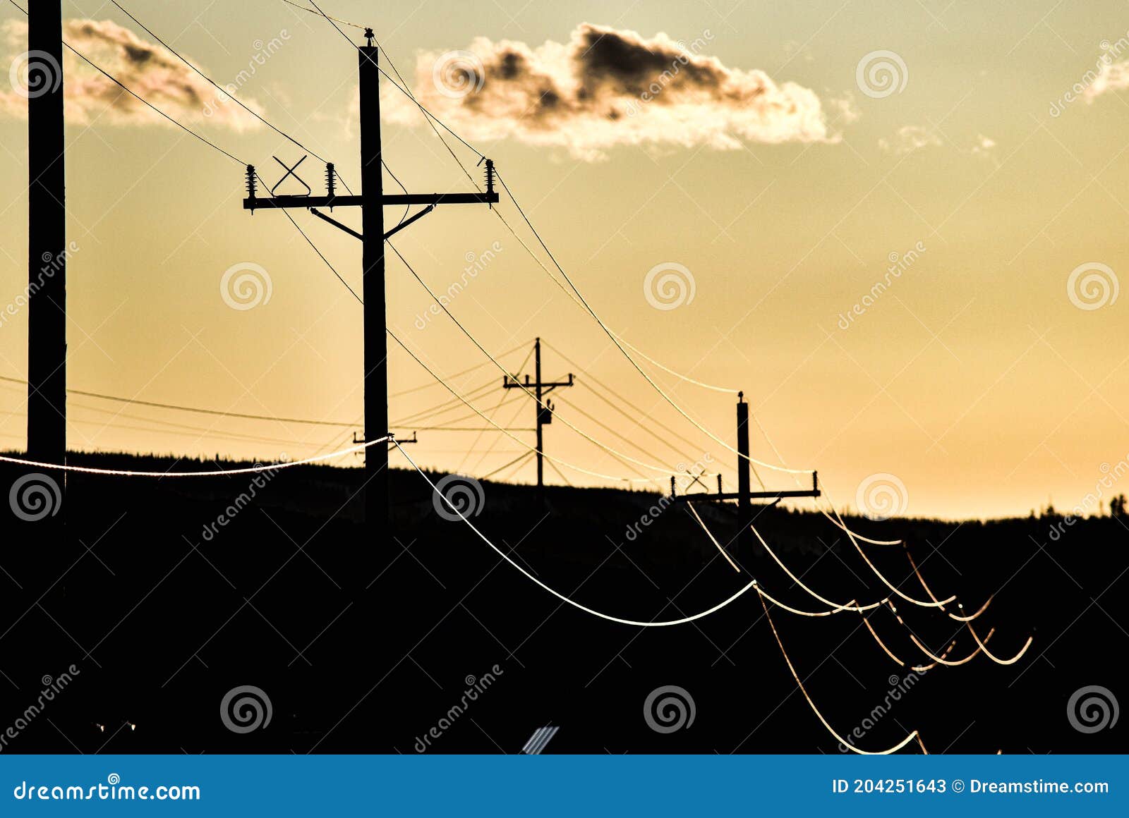 Powerline cloud sunset stock image. Image of sunset - 204251643