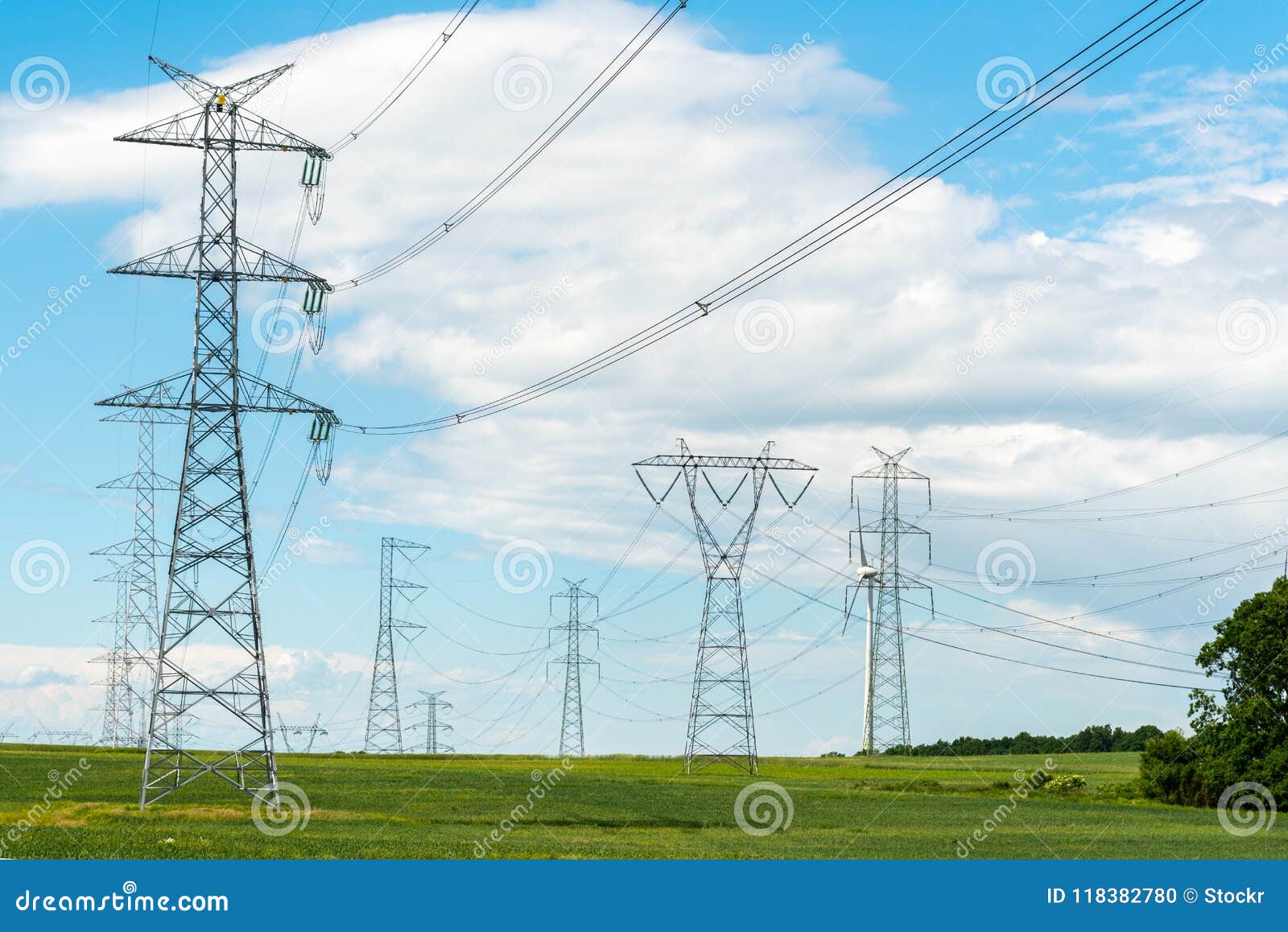 Powerline on the field stock photo. Image of high, industry - 118382780