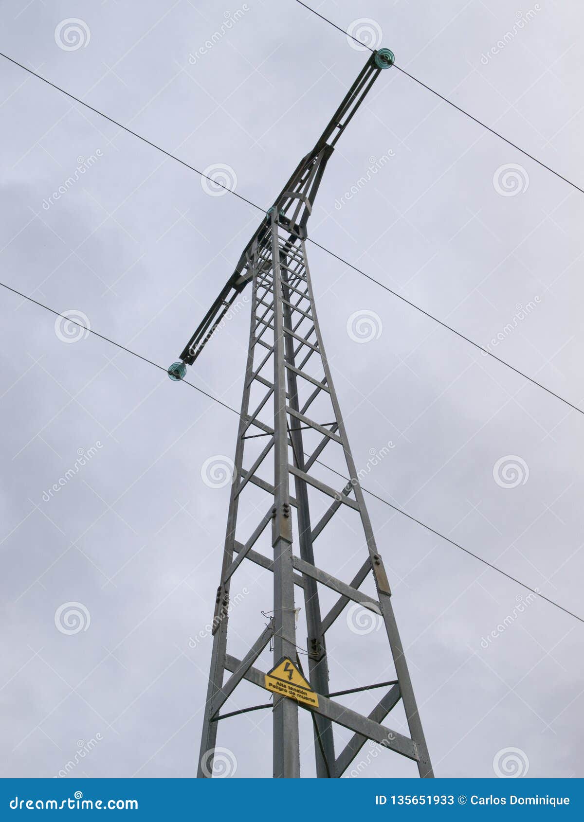 Powerline Pole With Three Cables Over A Cloudy Background Stock Image ...