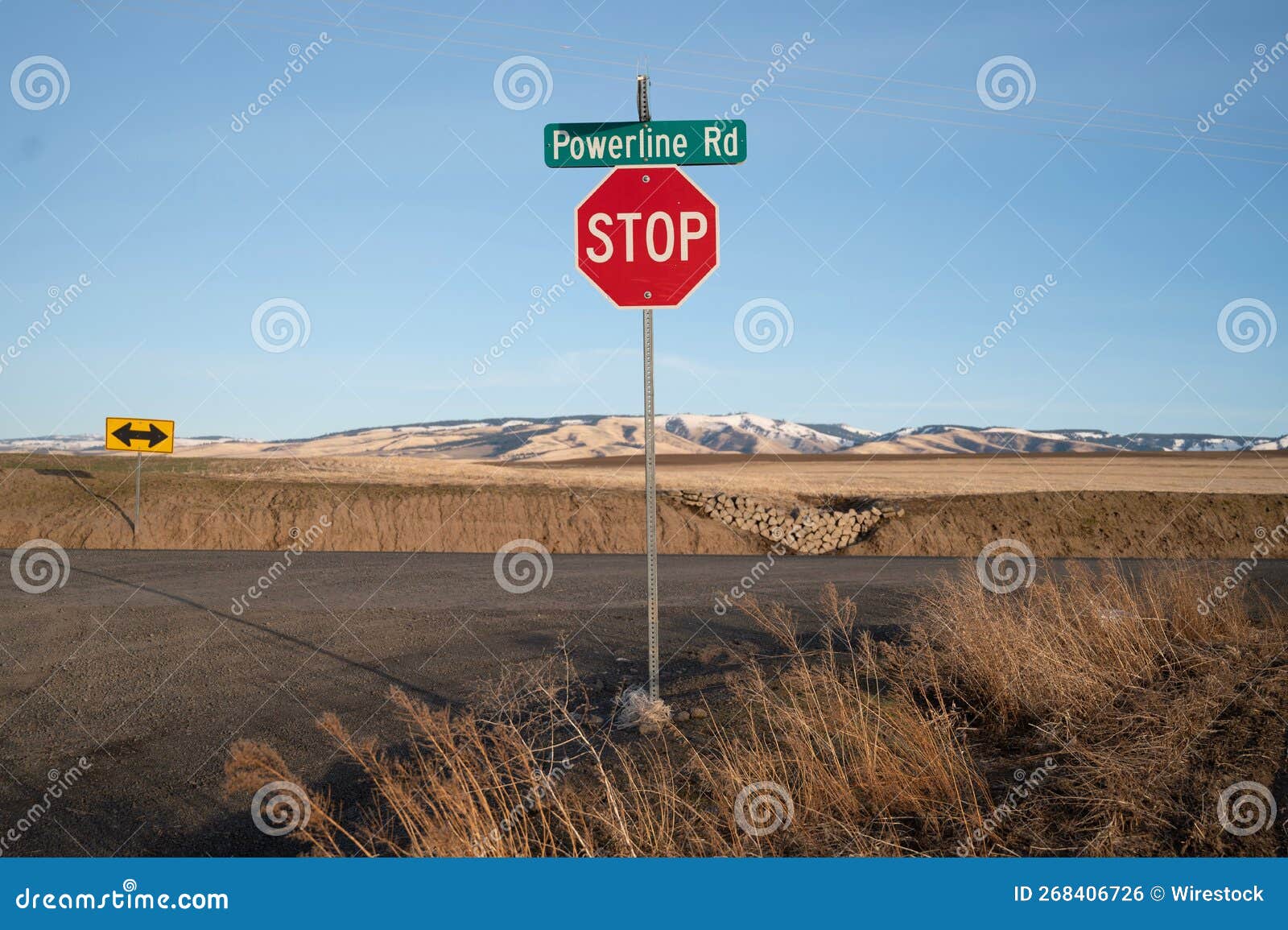 Powerline Road with Stop Signal Stock Photo - Image of signal, warning ...