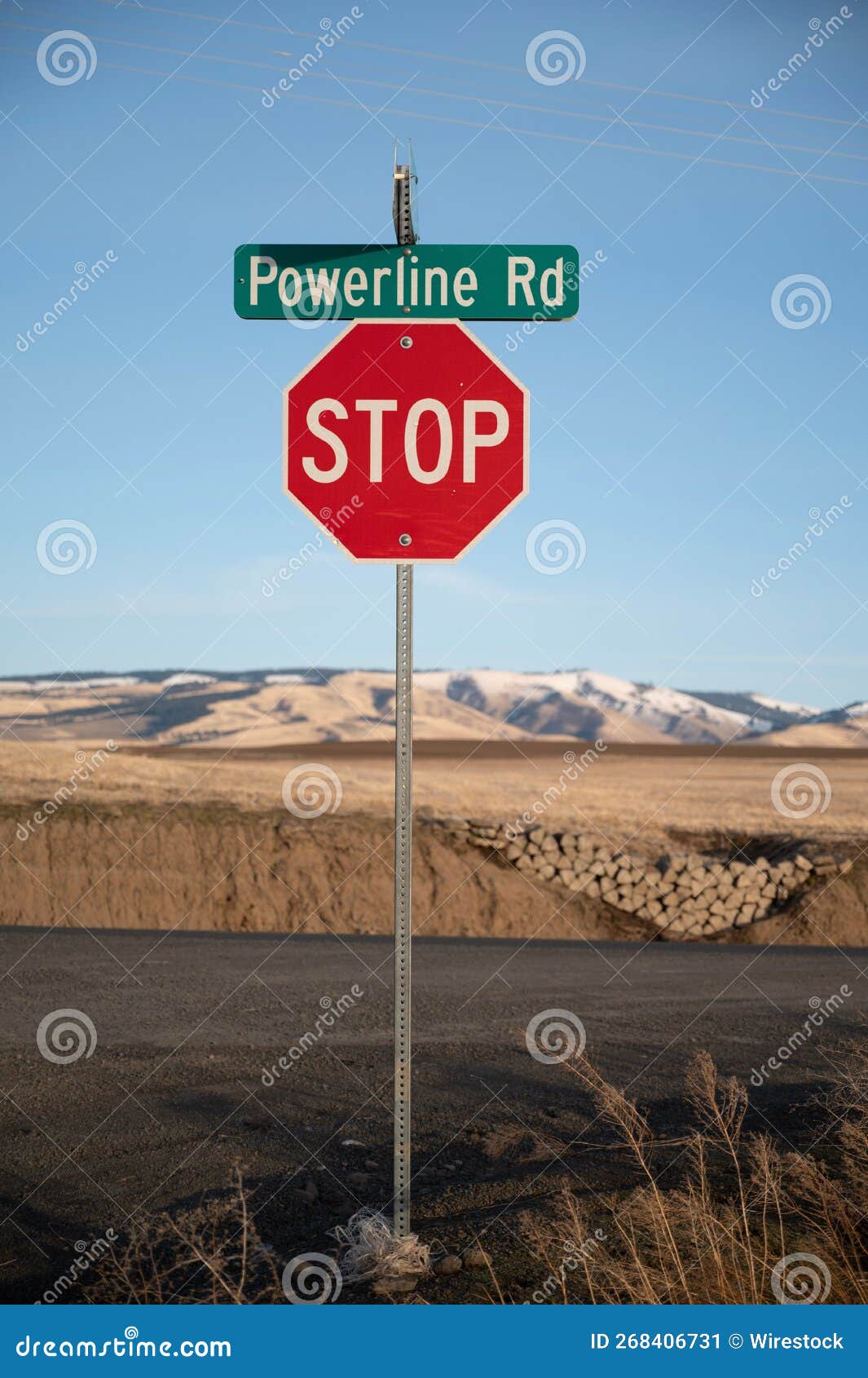 Powerline Road with Stop Signal Stock Image - Image of caution, road ...