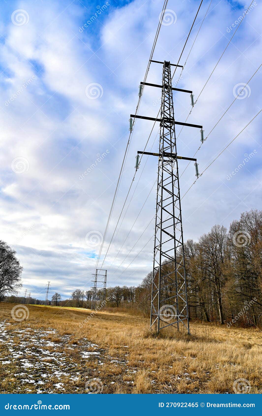 Powerline in Silhouette on Cloudy Light Sky Stock Image - Image of ...