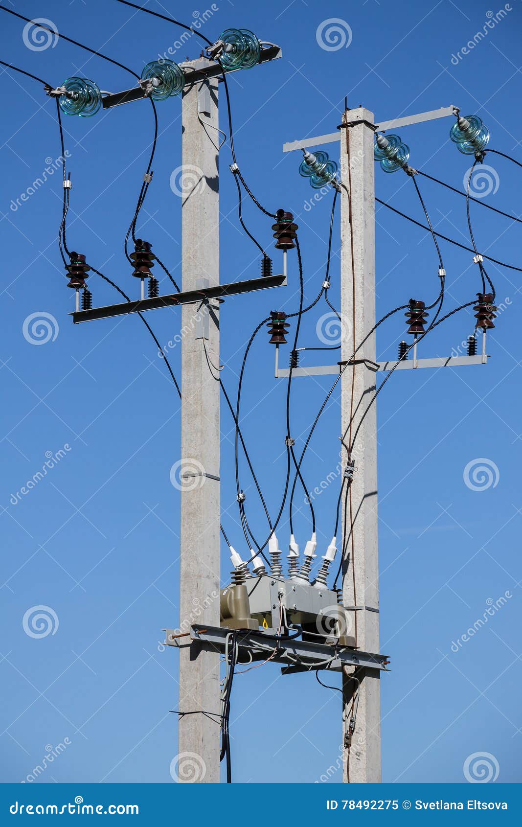 Powerline Supports. Insulators, Junction Box Stock Image - Image of ...