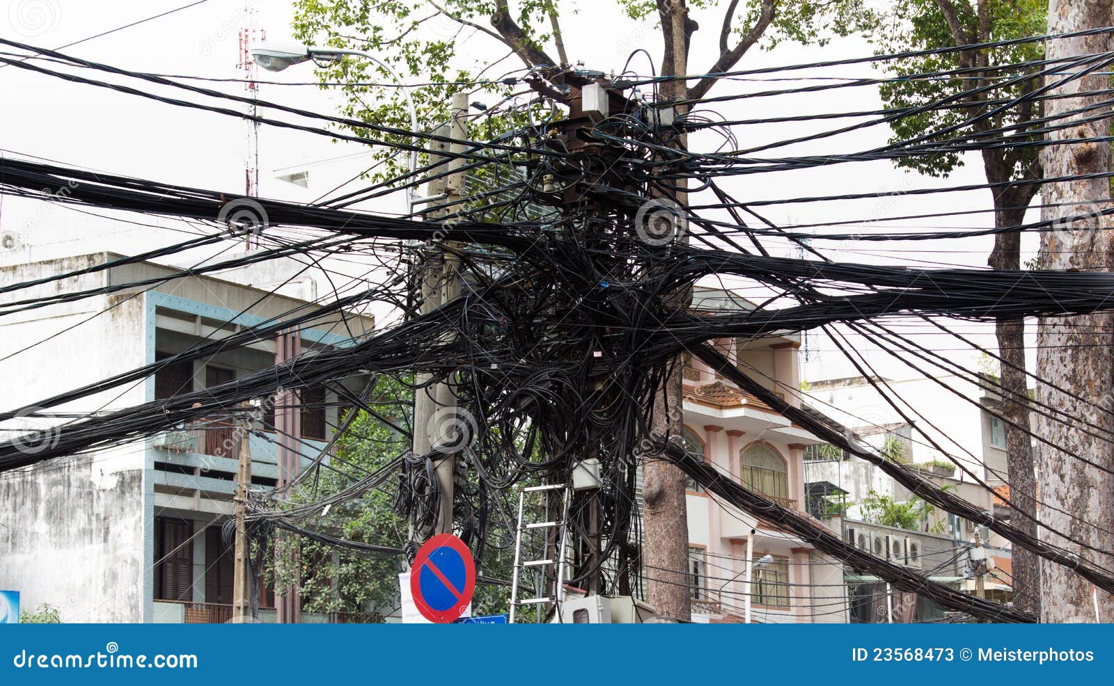 Powerline Tangle in Saigon Vietnam Stock Image - Image of ladder ...