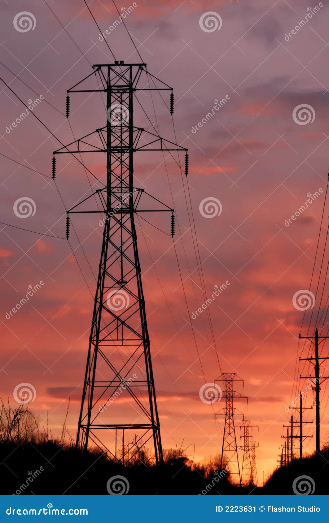 Powerline tower on sunset stock image. Image of supply - 2223631