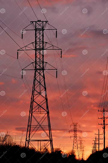 Powerline tower on sunset stock image. Image of supply - 2223631