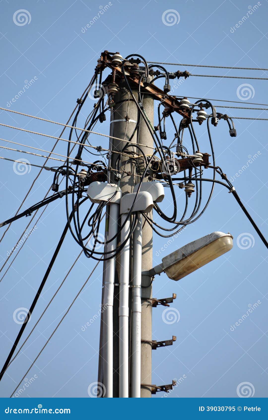 Powerlines on the column stock image. Image of energy - 39030795