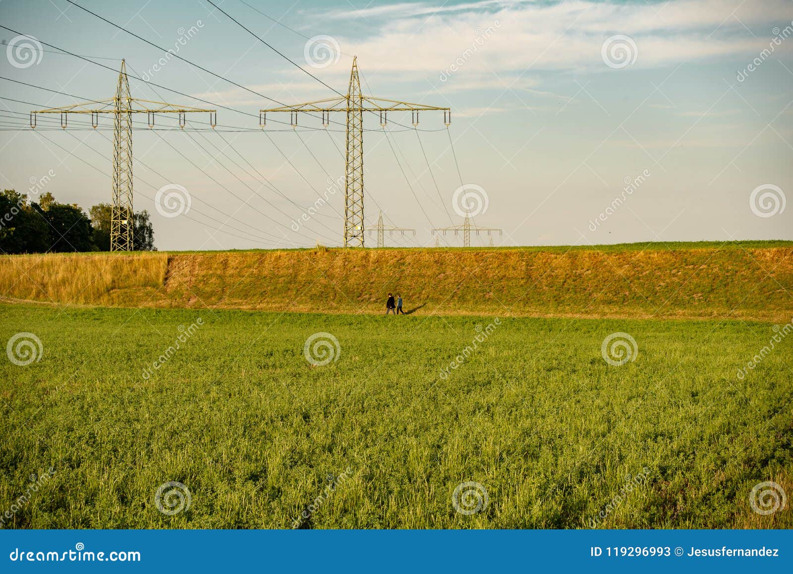 Powerlines Cross Over a Field Stock Image - Image of generation, rural ...