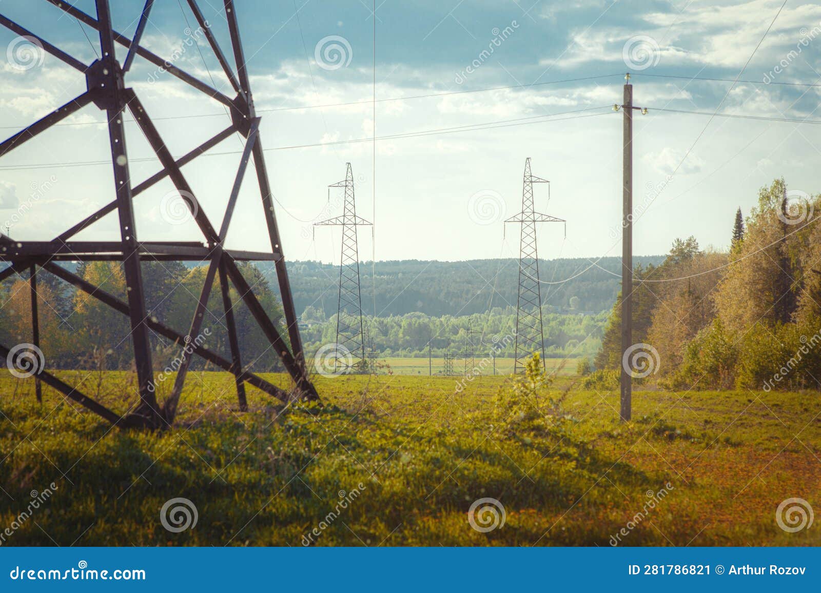 Powerlines Crossing Countryside Fields and Forests Stock Image - Image ...
