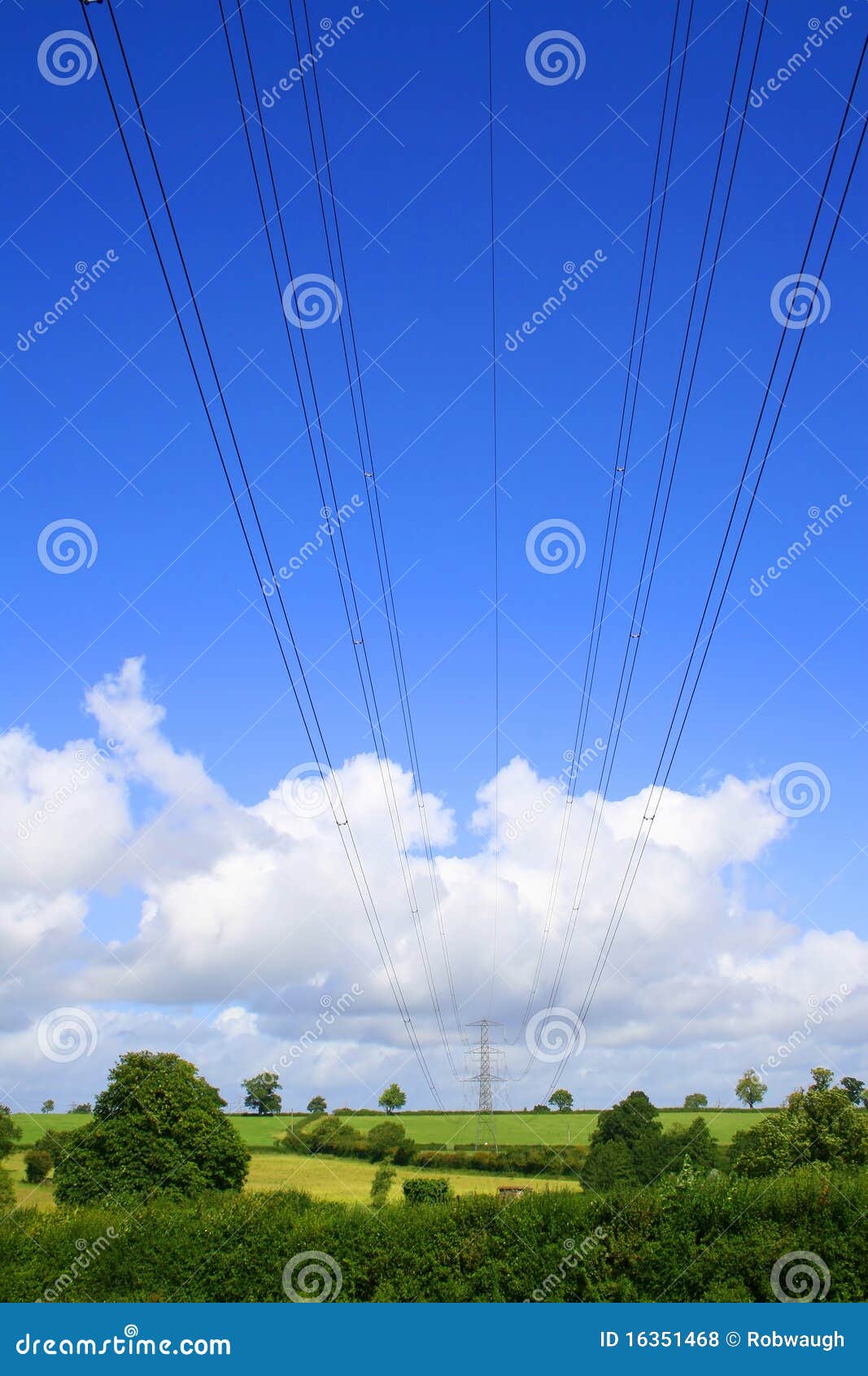 Powerlines Crossing Over Fields and Countryside Stock Photo - Image of ...