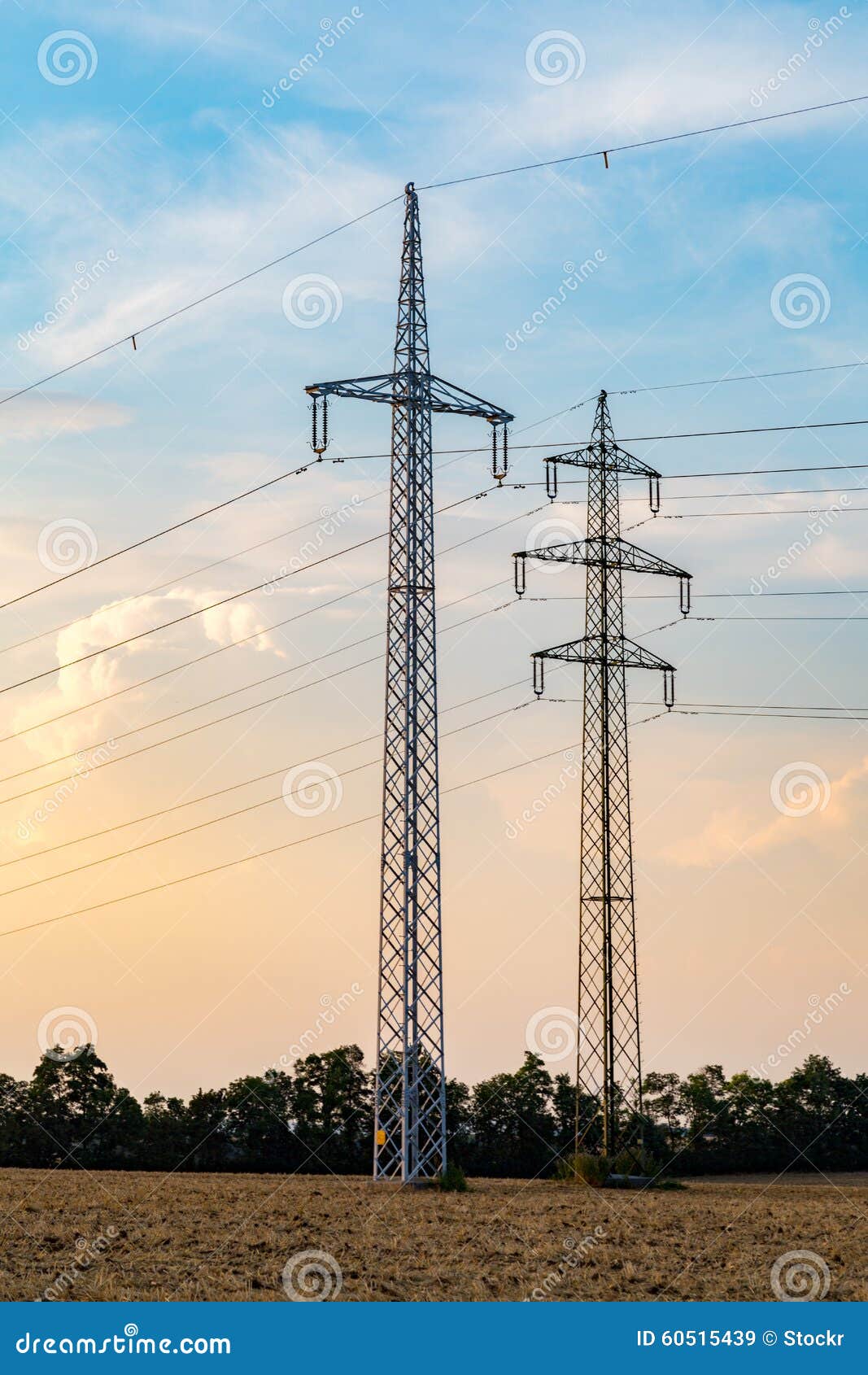 Powerlines on the field stock image. Image of network - 60515439