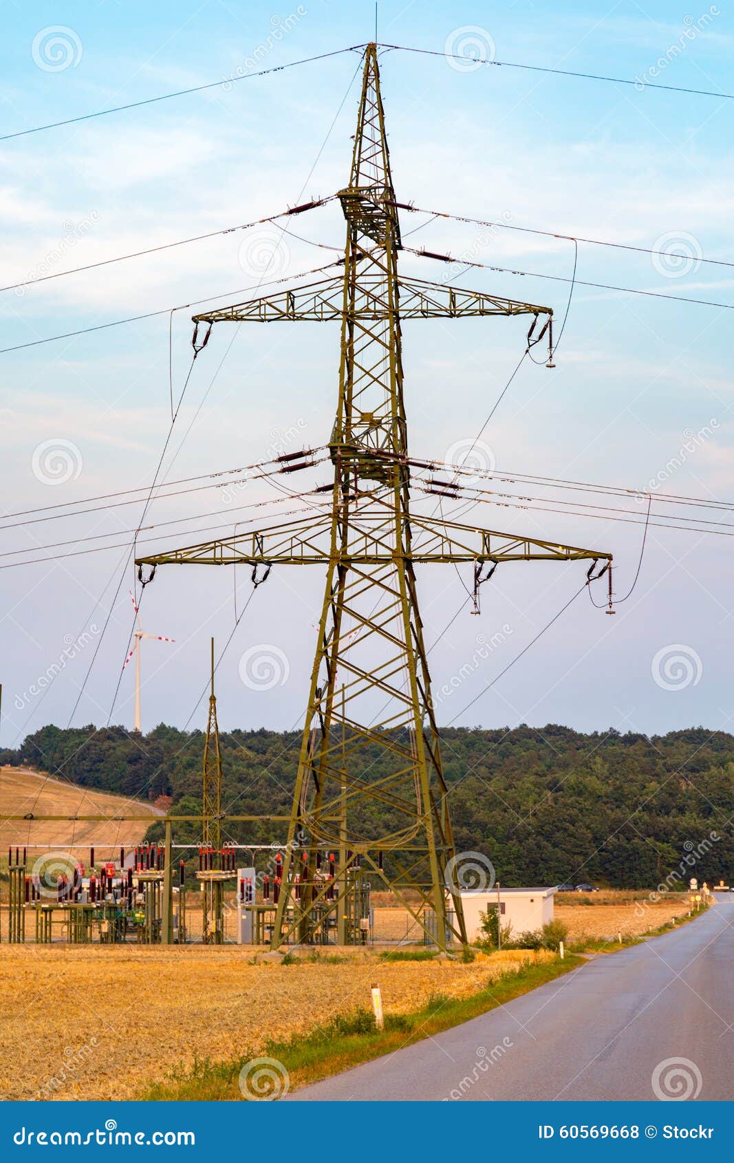 Powerlines on the field stock photo. Image of landscape - 60569668