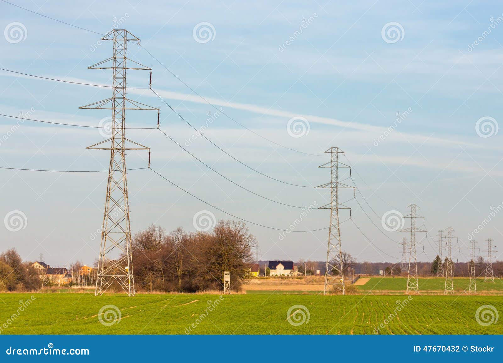 Powerlines stock photo. Image of field, high, poles, current - 47670432