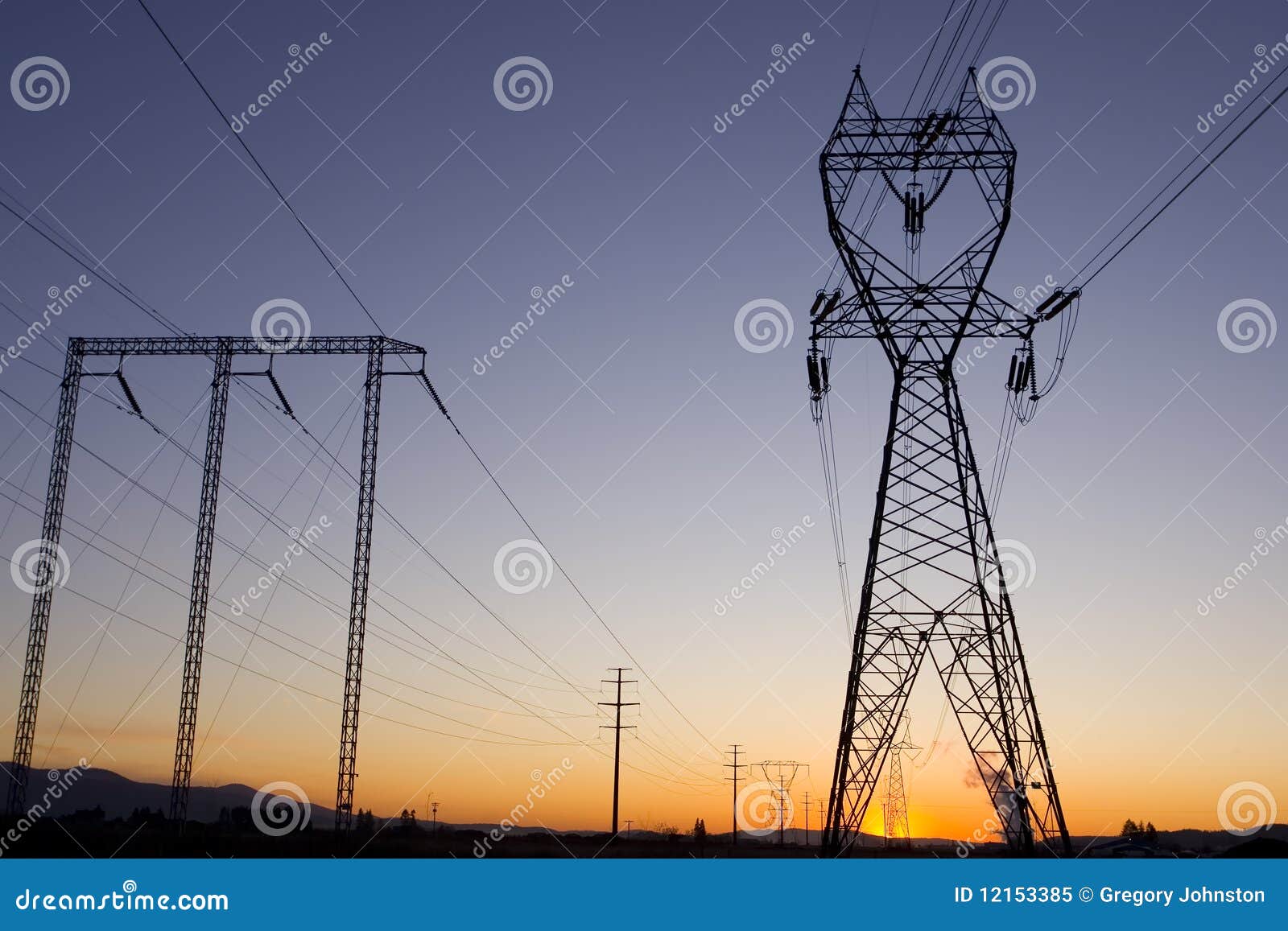 Powerlines at sunset stock image. Image of dusk, line - 12153385