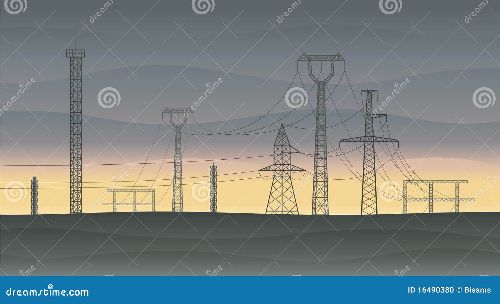 Powerline Landscape Cartoon Vector | CartoonDealer.com #14925255