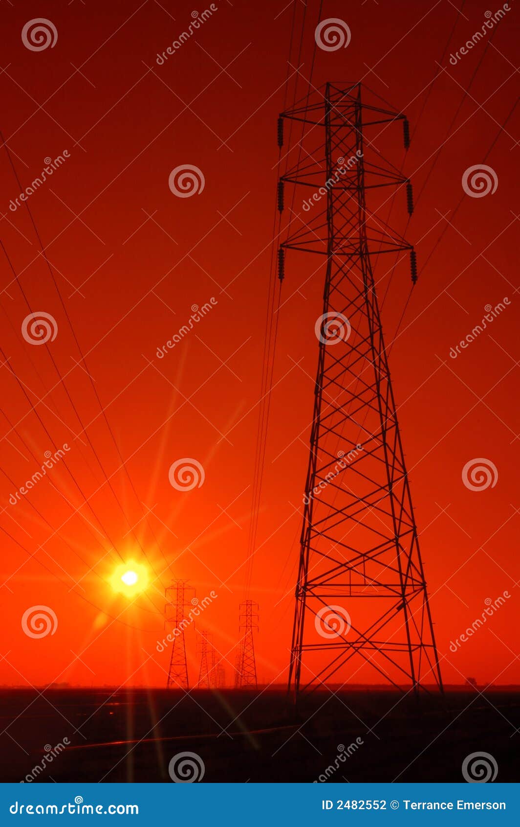 Powerlines at Sunset stock photo. Image of electrical - 2482552