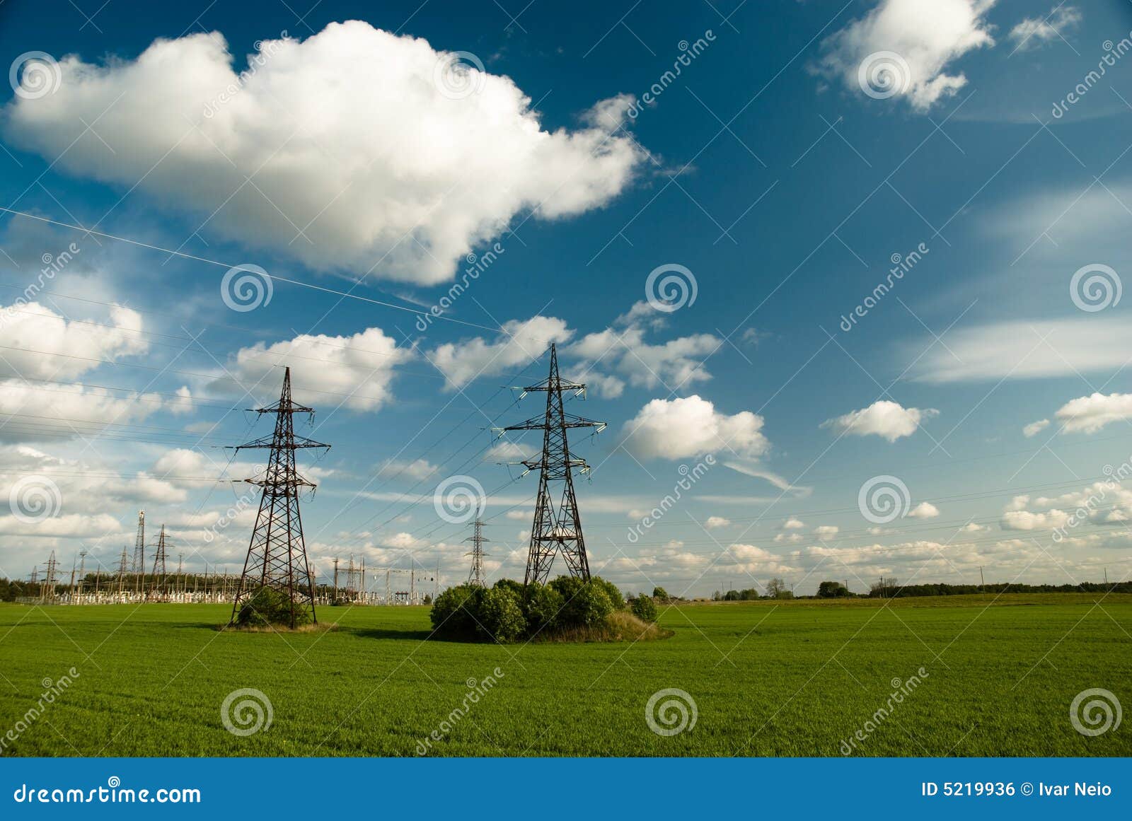 Powerlines Under Clowdy Sky Stock Photo - Image of cloud, electricity ...