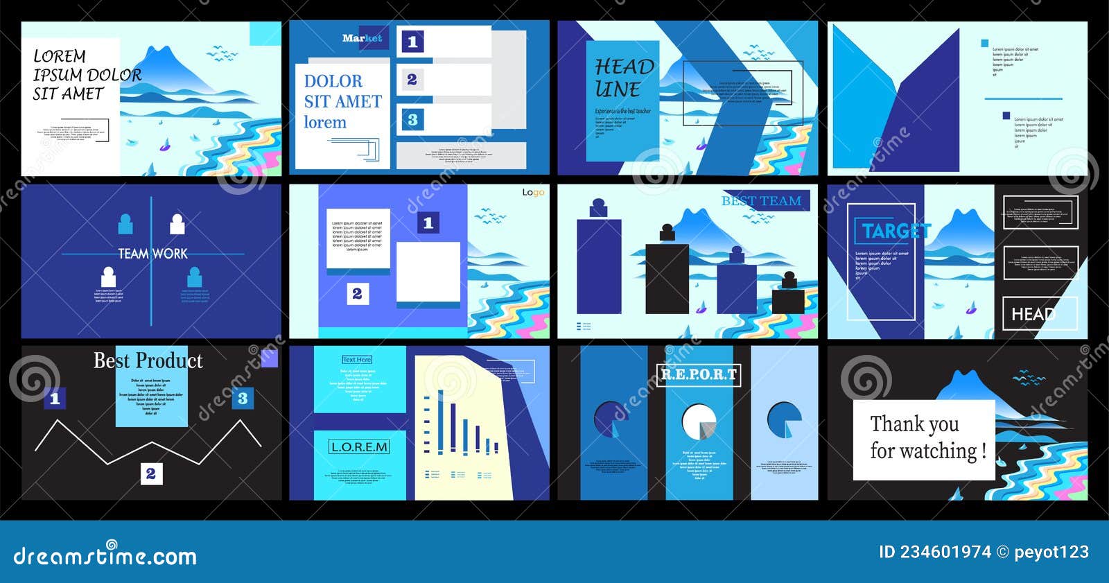 Powerpoint Template in Blue and Black Style. Stock Vector ...