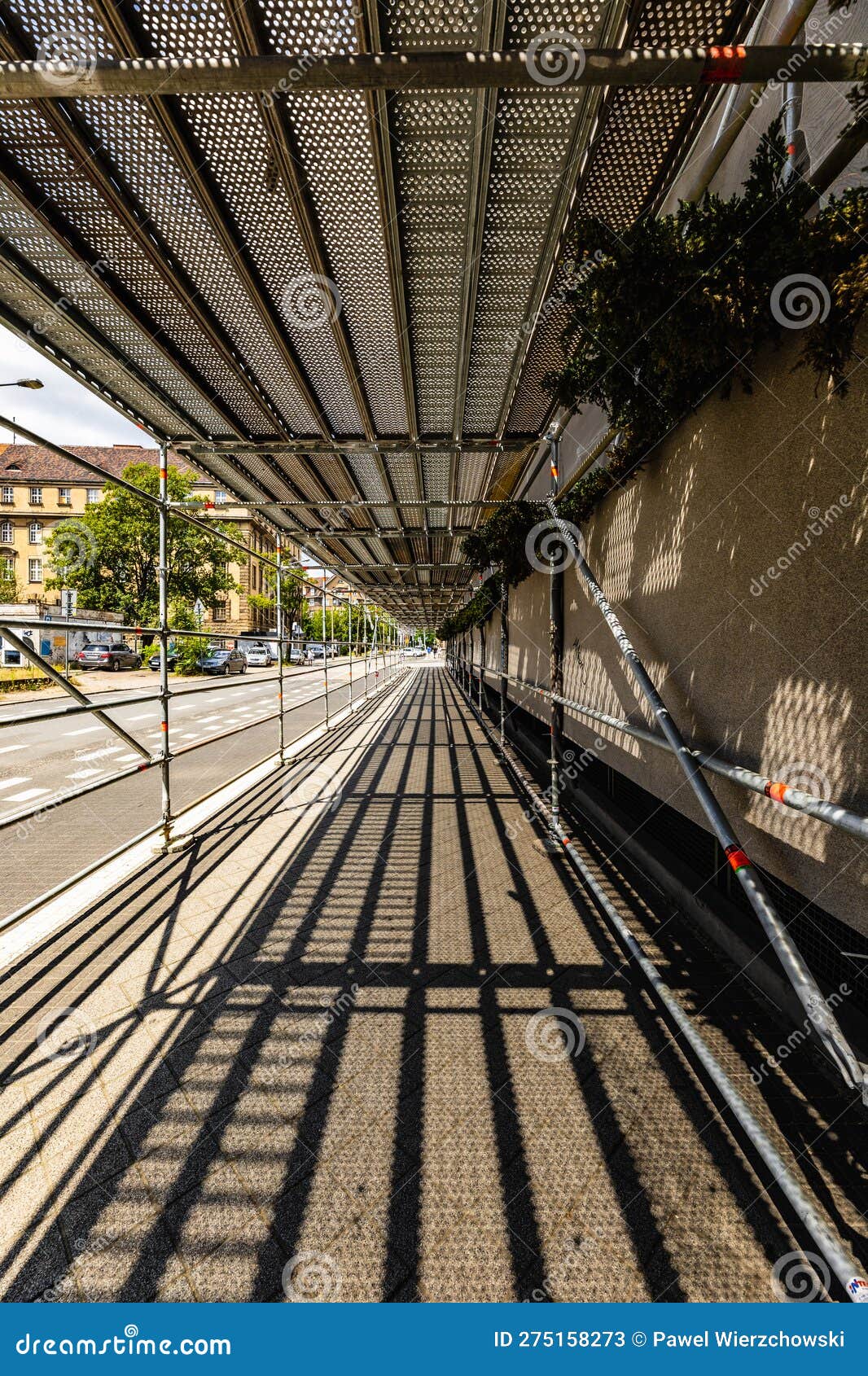 Scaffolding Tunnel Around A Pedestrian Pathway Royalty Free Stock
