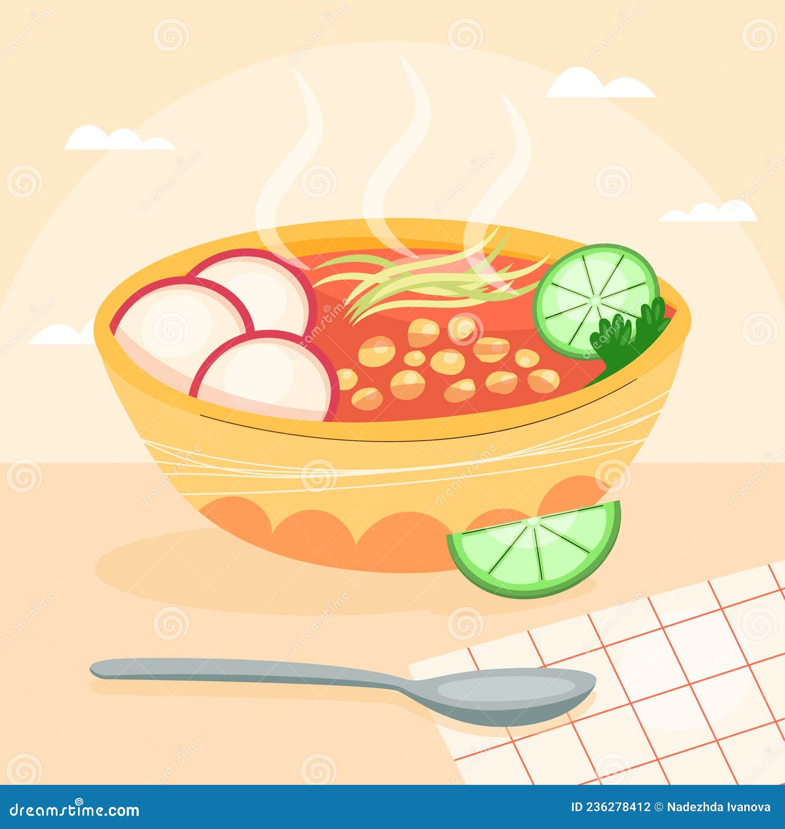Pozole Illustration in Hand Drawn Style Vector Illustration. Stock ...