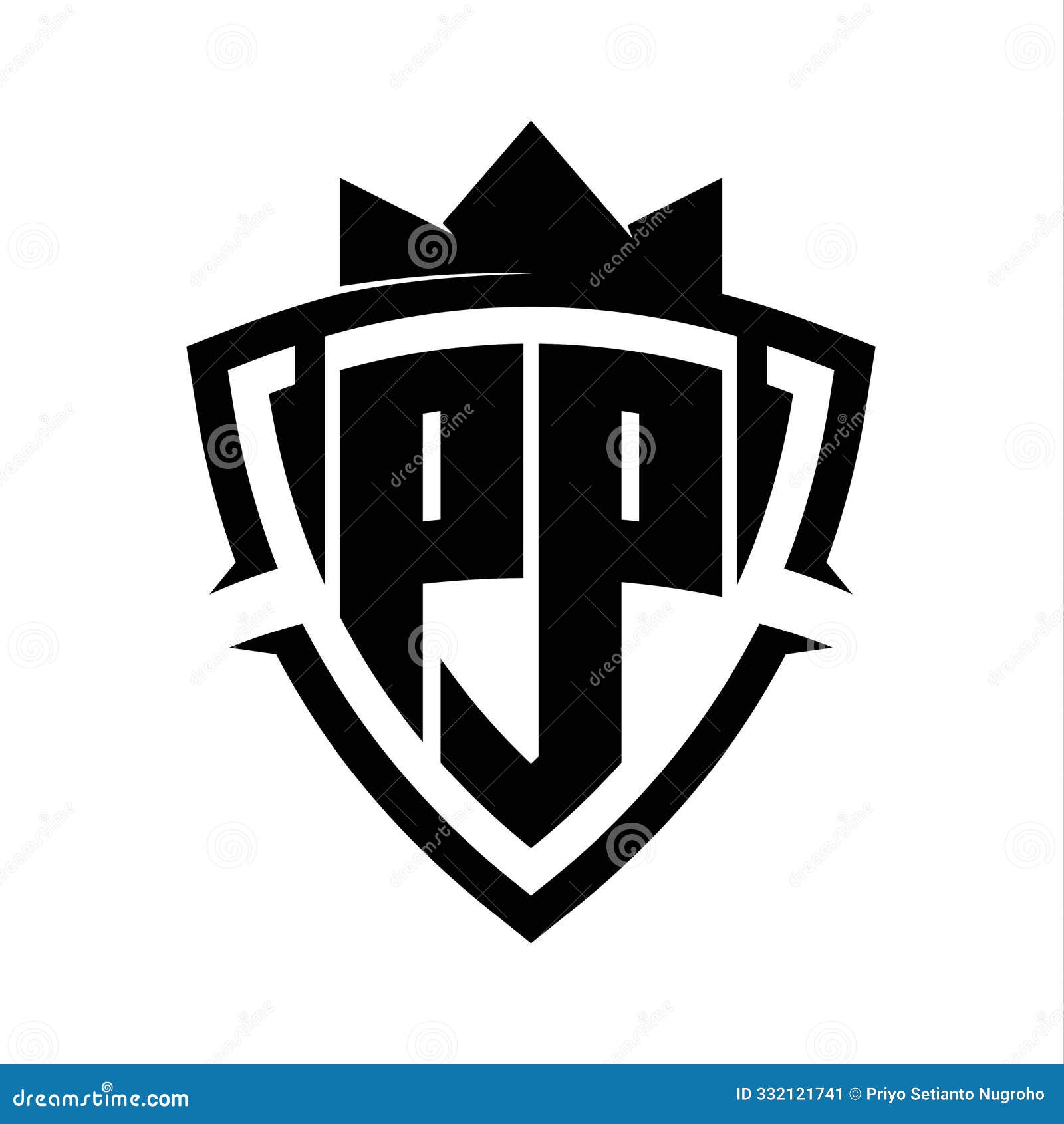 PP Letter Bold Monogram Triangle Curve Shield Shape with Crown Black ...