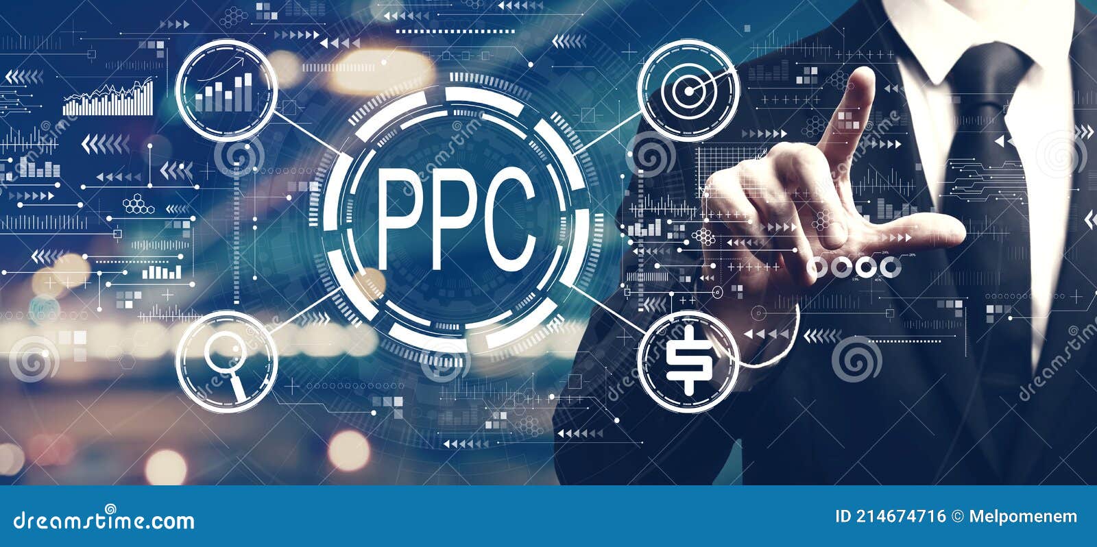PPC - Pay Per Click Concept with a Man on City Background Stock Photo ...