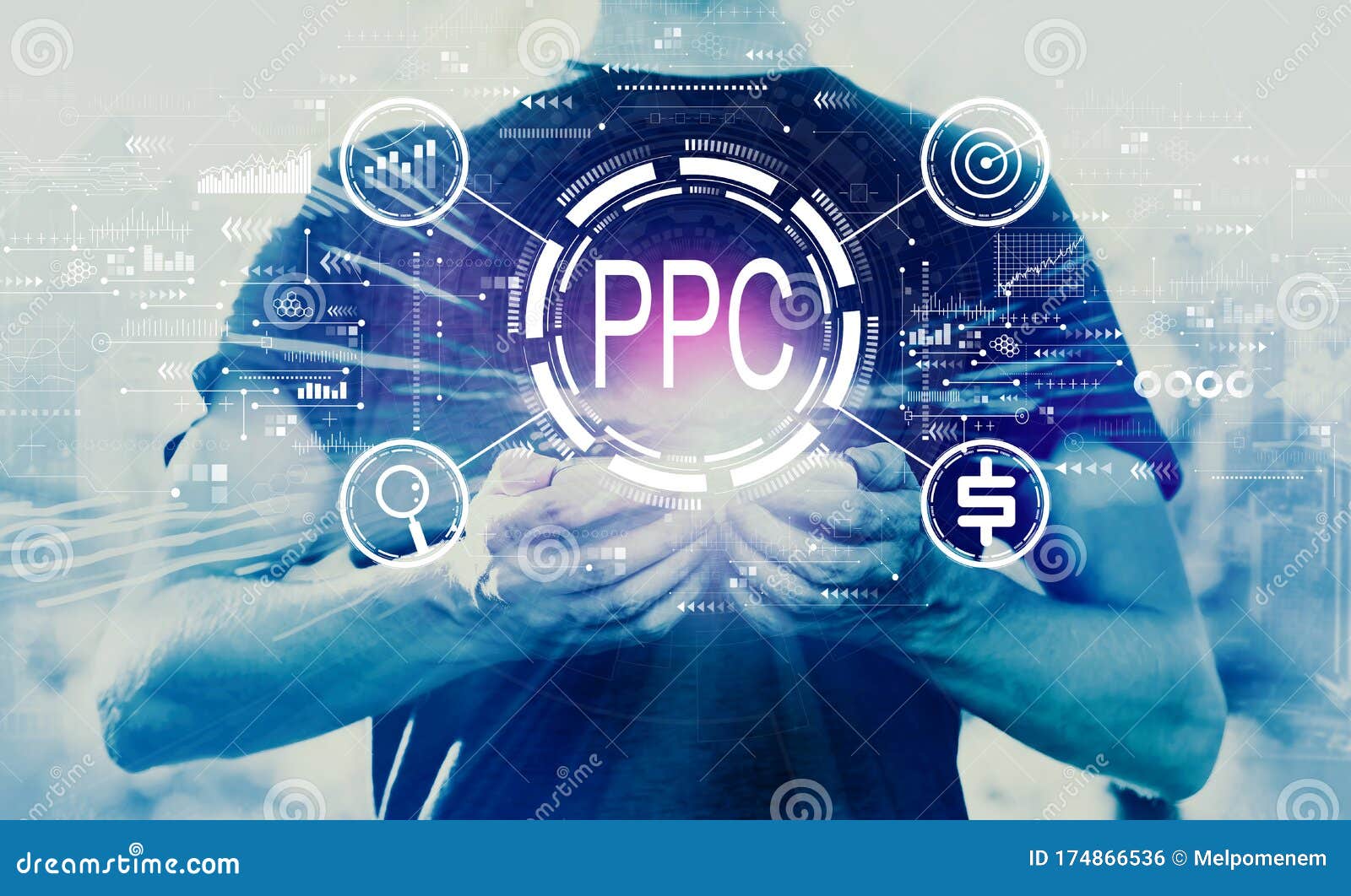 PPC - Pay Per Click Concept with Man Holding Smartphone Stock Photo ...